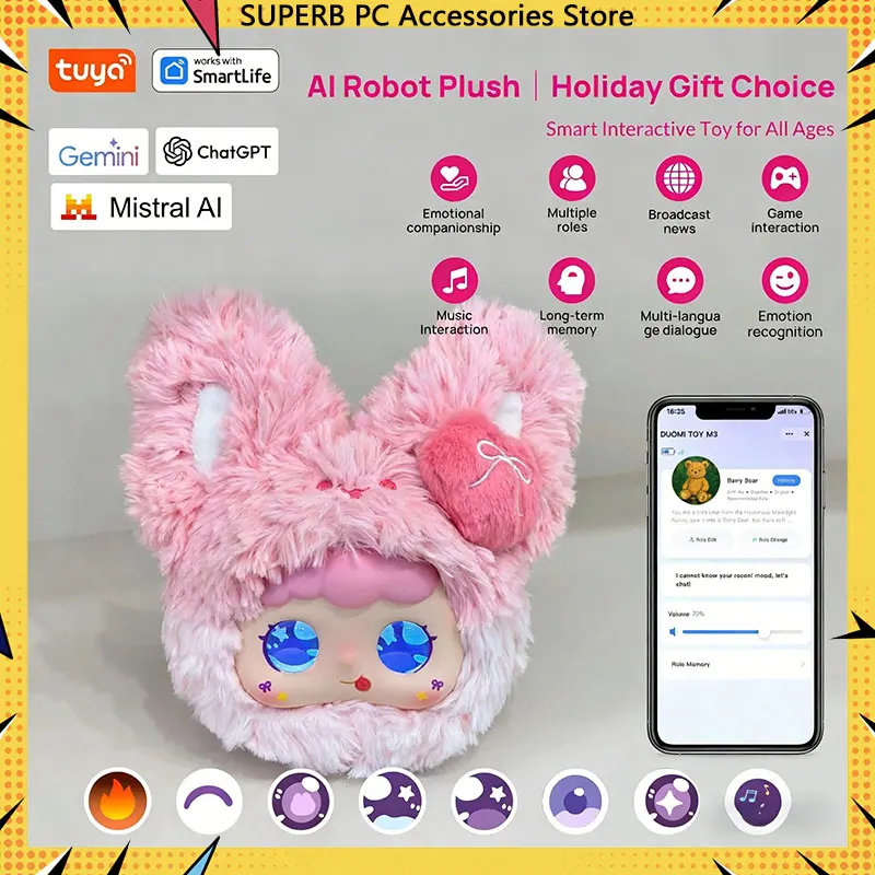 Lychee Pink-Cute AI Robot Pet Companion Touch Interactive Smart Toy W ...