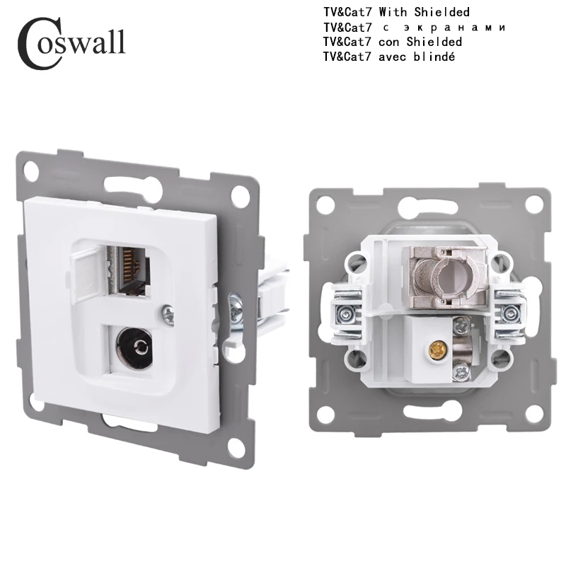 COSWALL H Series Wall TV Connector With CAT7 With Shielded RJ45 ...