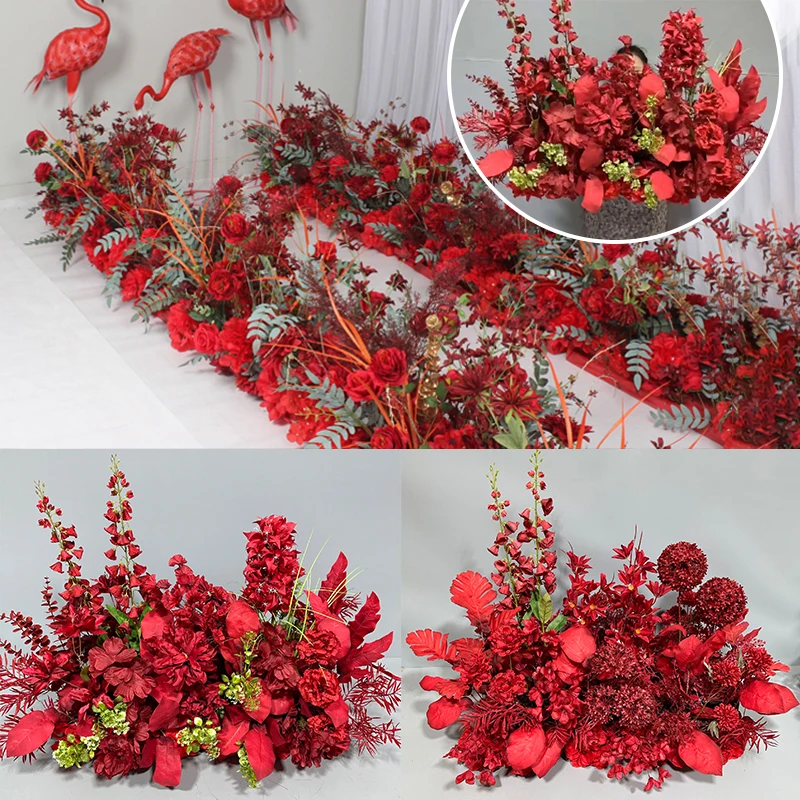 Red-Hyacinth-Rose-Artificial-Floor-Flower-Plant-Hydrangea-Flower-Row ...