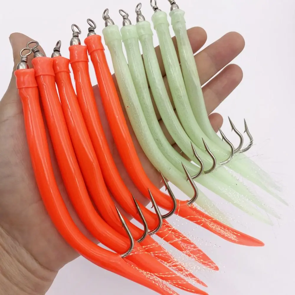 5Pcs-Eel-Tube-Jig-Bait-Shank-Rolling-Swivel-Offset-Hook-Barbed-Octopus ...