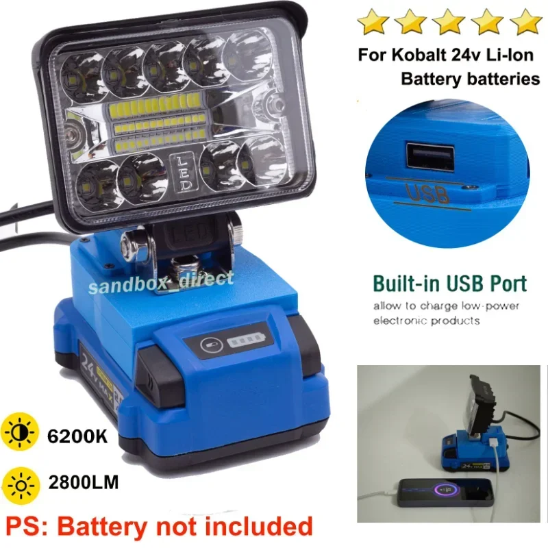 LED-Work-Light-Works-For-Kobalt-24V-Lithium-Battery-2800LM-With-USB ...