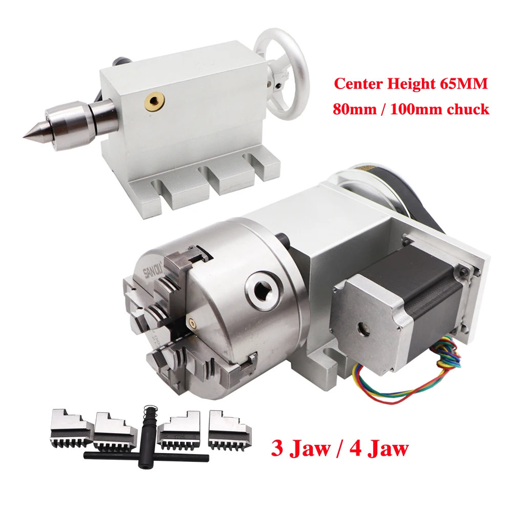 CNC-4-Axis-Tailstock-4th-A-Rotary-Axis-Center-Height-65MM-3-Jaw-4jaw ...