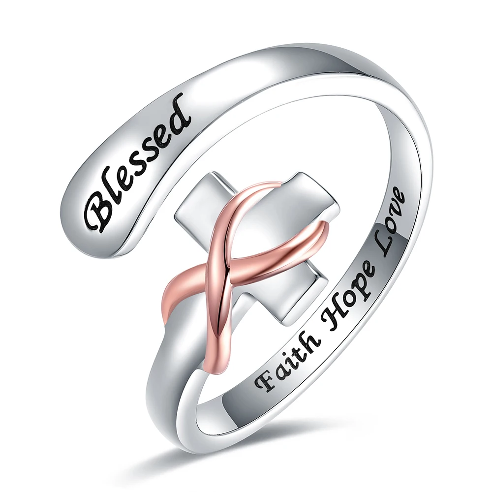 925-Sterling-Silver-Adjustable-Christian-Blessed-Jesus-Cross-Infinity-Ring-Jewelry-Faith-Hope ...