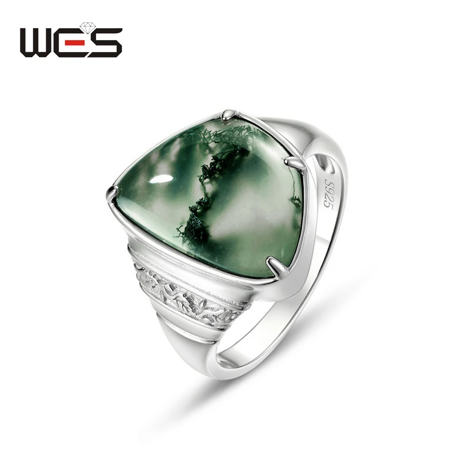 WES-925-Sterling-Silver-Moss-Agate-Rings-for-Woman-Gemstone-10-5-15mm ...