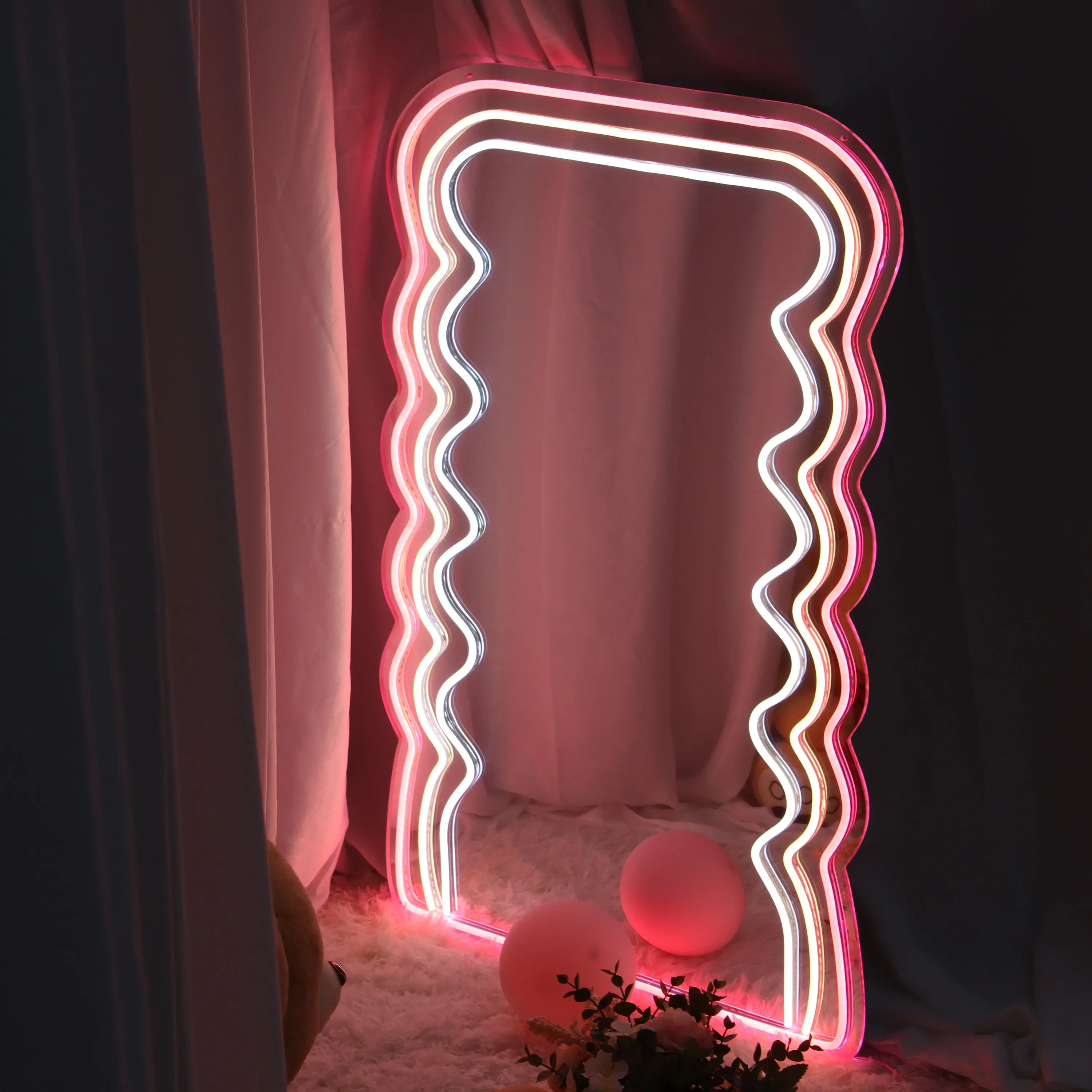 Wavy-Neon-Mirror-Girls-Home-Room-Decor-Mirror-Sign-light-Make-Up-Wave ...