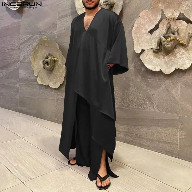 Casual-Simple-Style-Men-s-Sets-INCERUN-V-Neck-Irregular-Hem-3-4-Sleeve ...