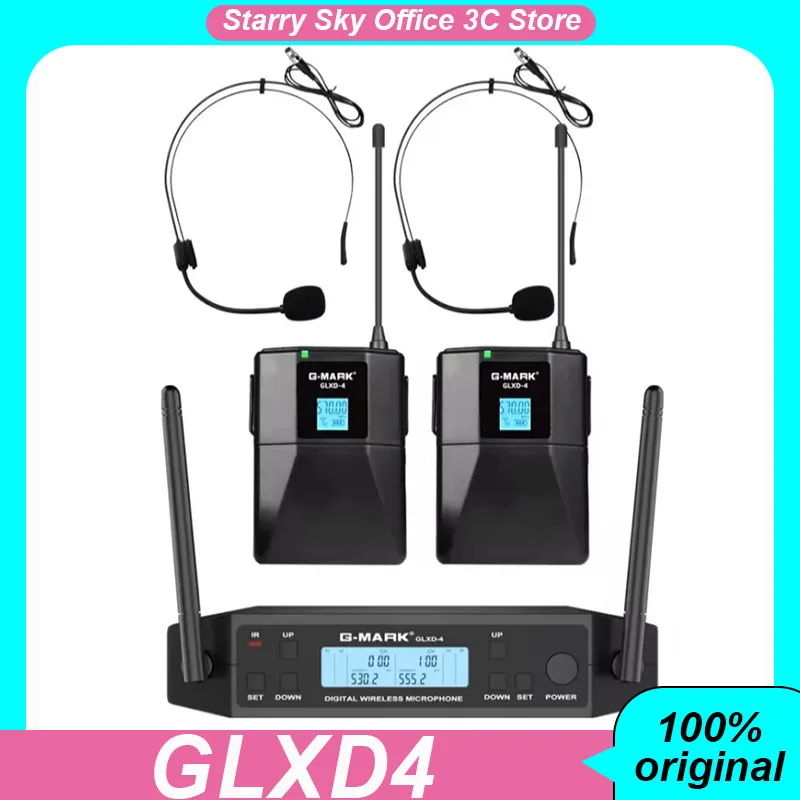 GLXD4 Professional Wireless Lavalier Microphone Dual Channel Headset ...