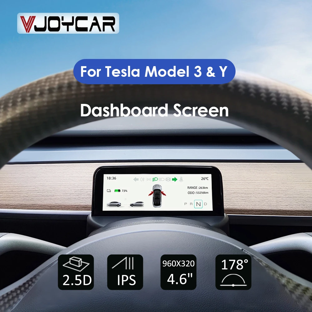 2023 For Tesl Model 3 Y Accessories HUD Screen 4.6'' Dashboard Cluster ...