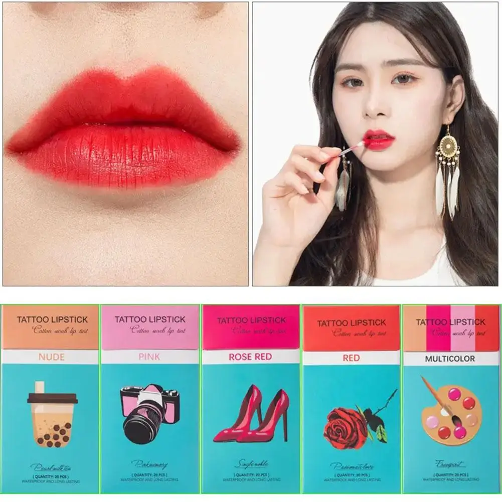 20pcs-Cigarette-Cotton-Swab-Lipstick-Tattoo-Lipstick-Kiss-proof-Lip ...
