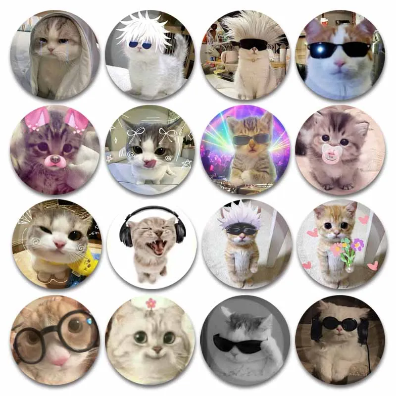 50mm Tinplate Soft Button Pins Funny Cat Meme Round Brooch for Hat Bag ...