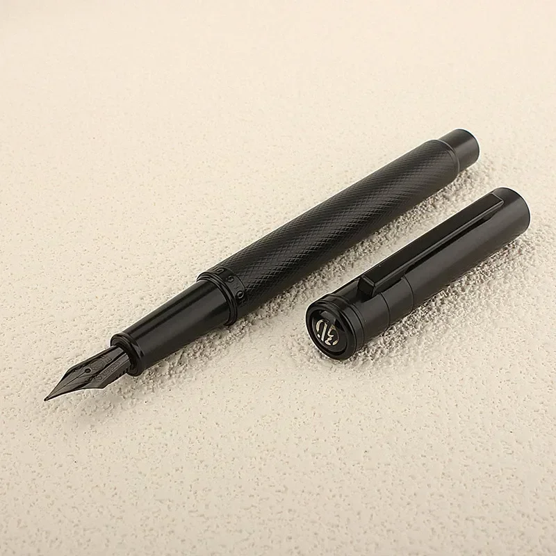Hongdian-1850-Black-Fountain-Pen-Metal-Titanium-Black-EF-F-Bent-Nib ...
