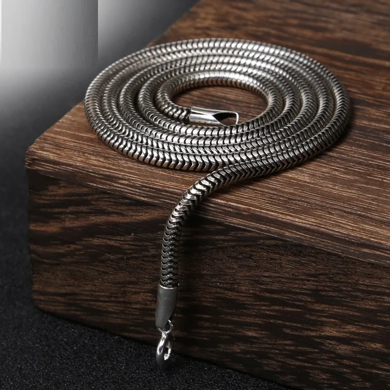 3mm-Width-S925-Sterling-Silver-Round-Snake-Bone-Chain-For-Man-Woman ...