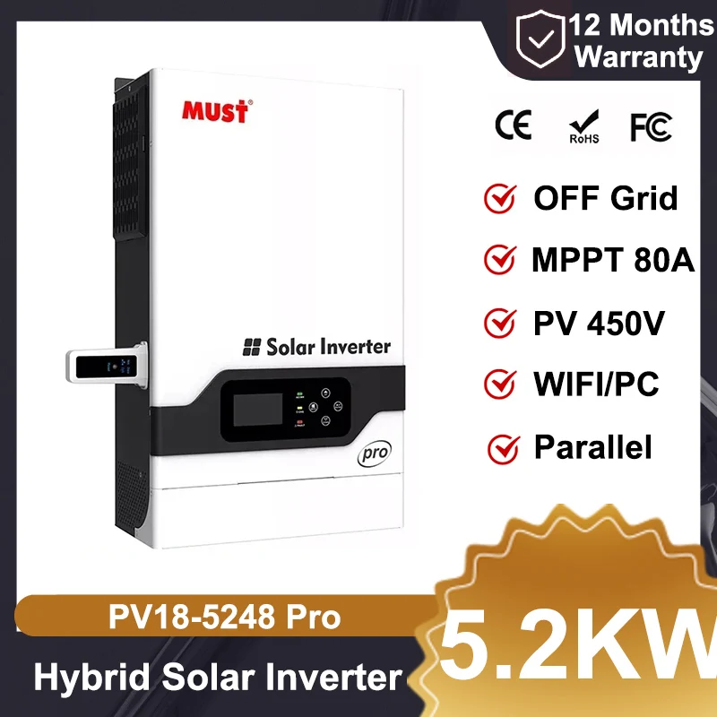 MUST PH1800 Pro 48V Pure Sine Wave Hybrid Solar Inverter PV, 06/23/2024