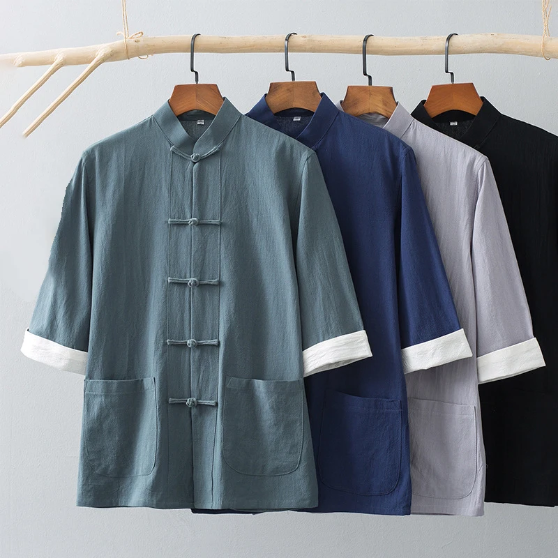 Traditional Chinese Tang Suit Tops Men Long Sleeve Kung Fu Tai Chi ...