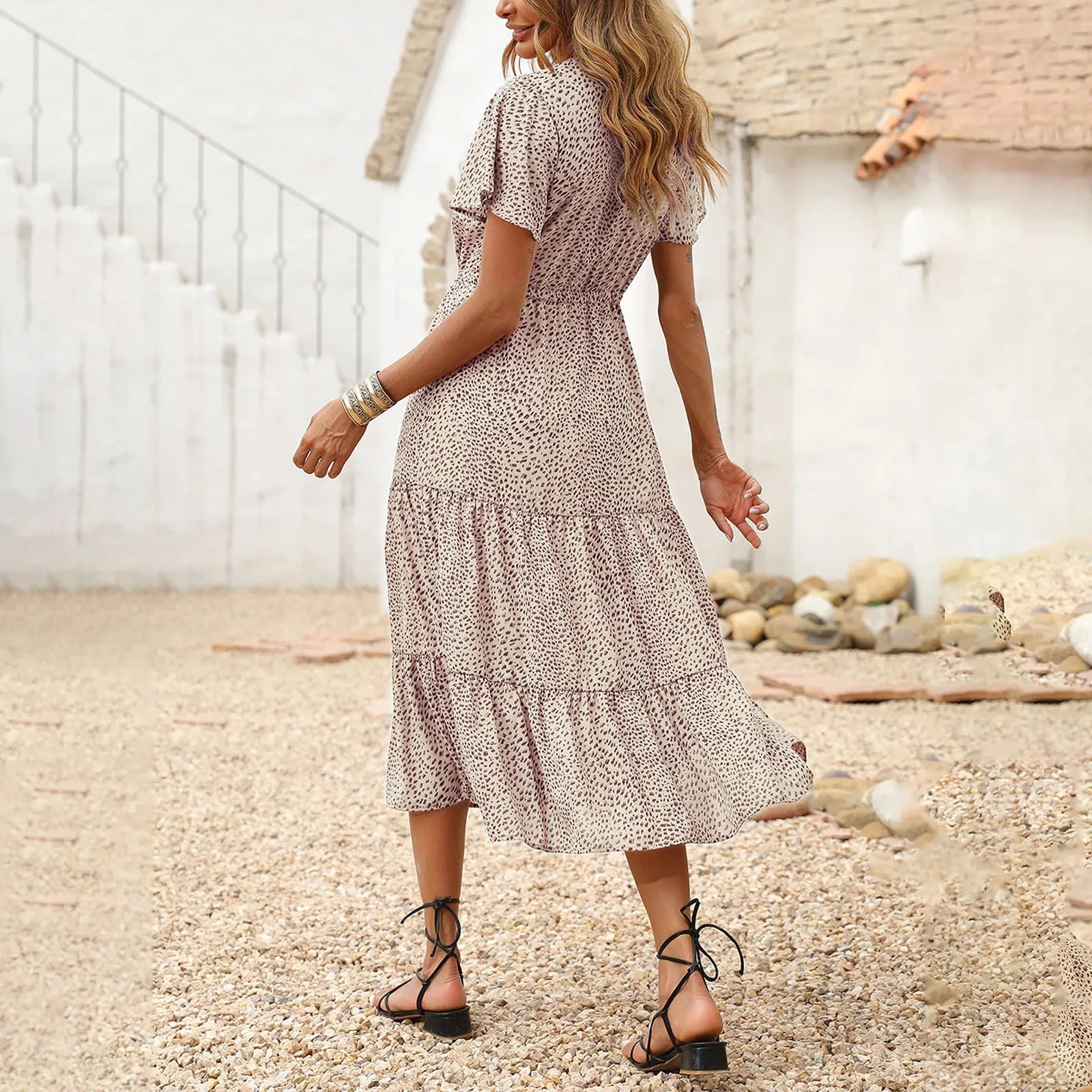 Summer-Love-Pattern-Dot-Print-Dress-Women-Casual-Short-Sleeve-Square ...