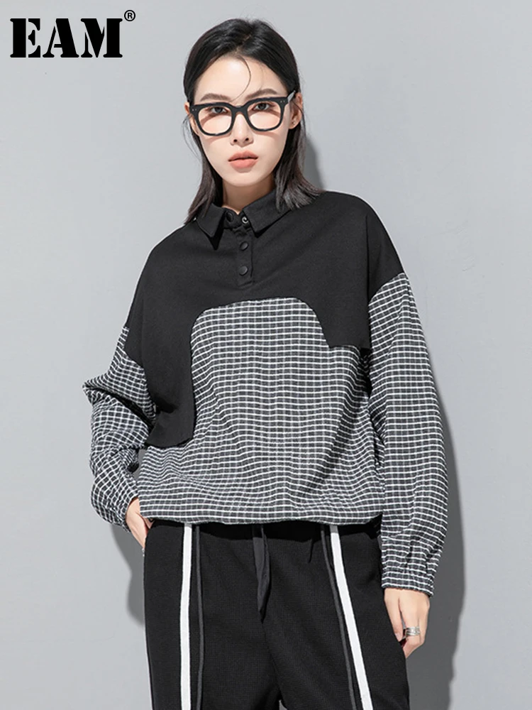EAM-Black-Irregular-Plaid-Drawstring-Sweatshirt-New-Lapel-Long-Sleeve ...