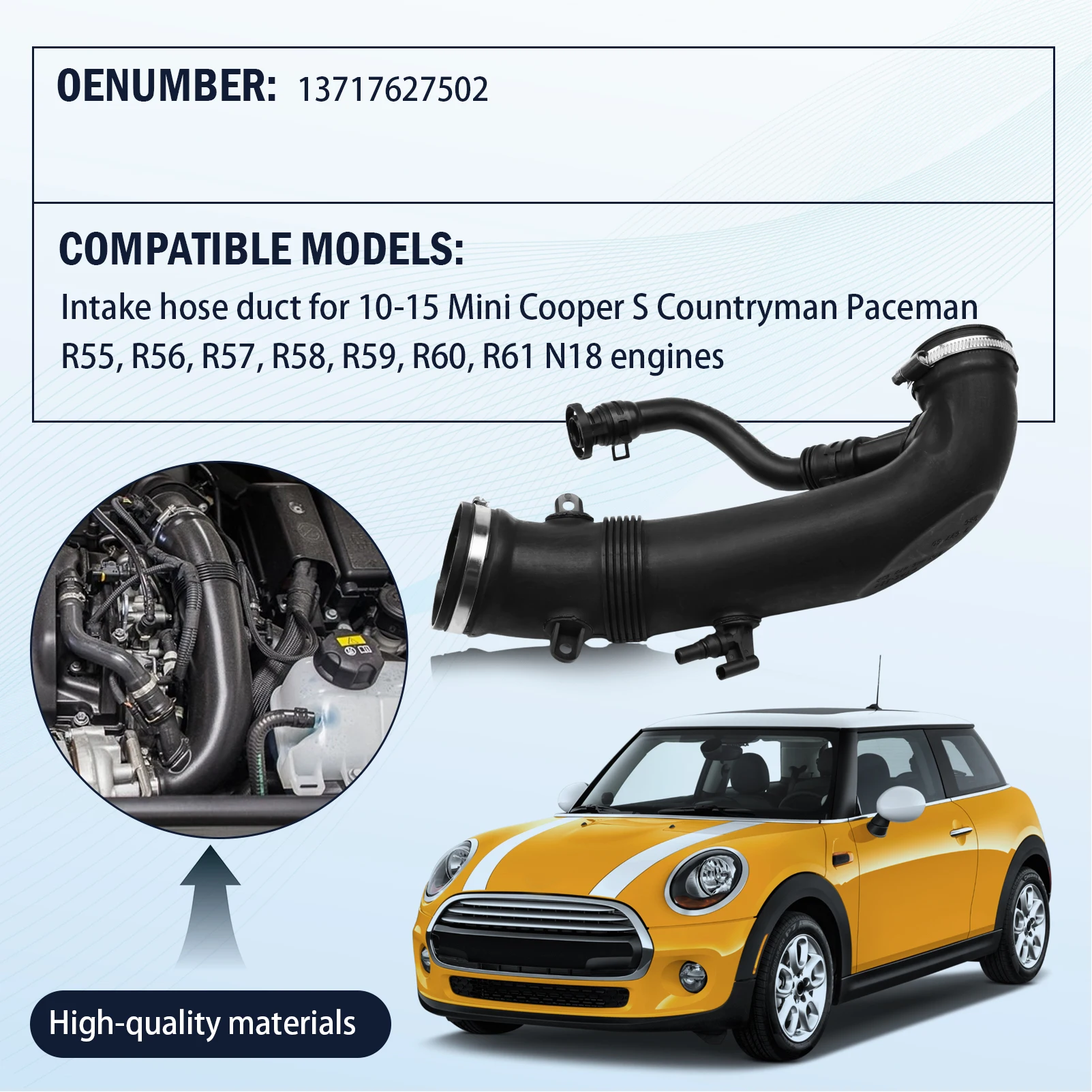 13717627502 Engine Intake Air Duct Hose for 2010-2015 Mini Cooper S ...