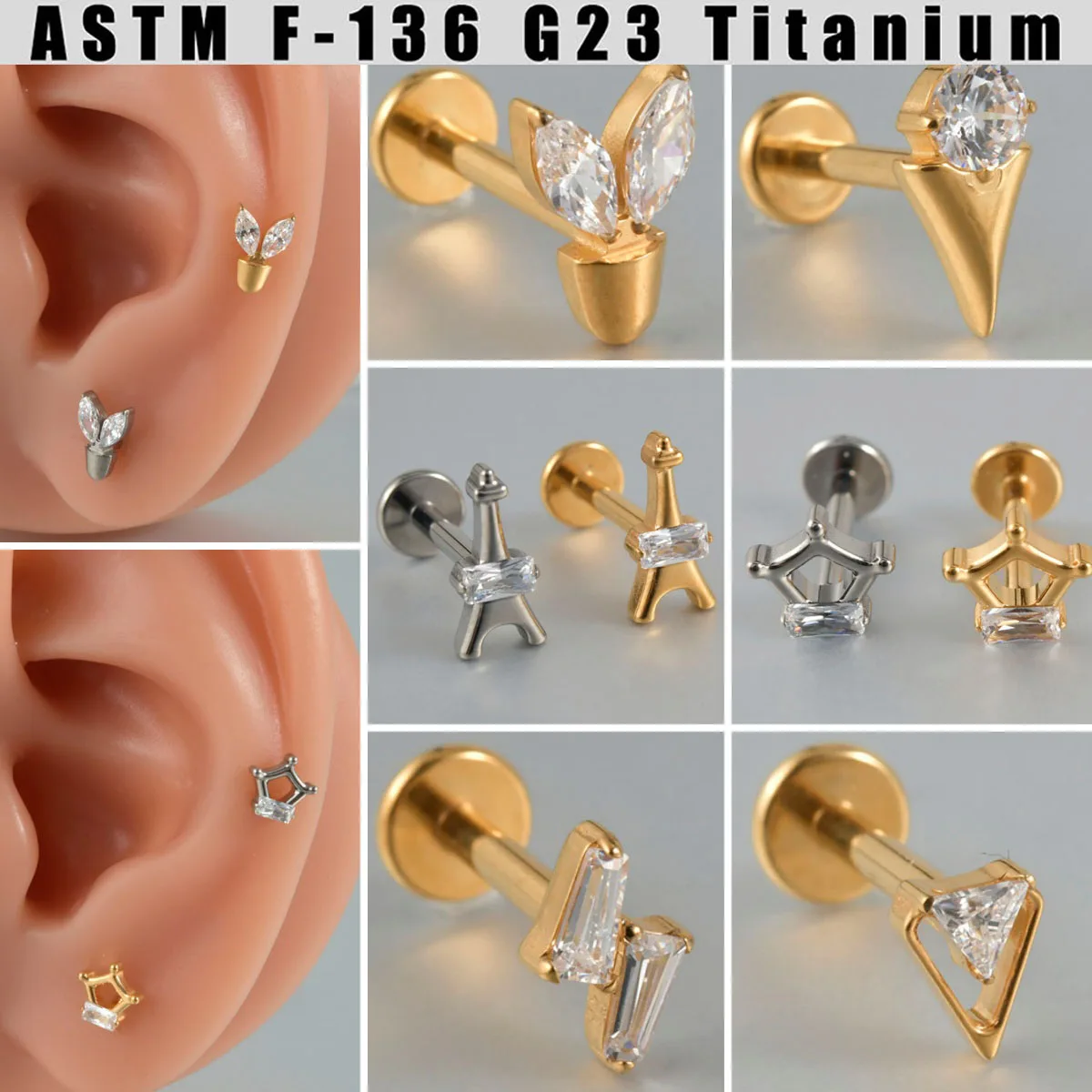 1PC-Zircon-Crown-G23-Solid-Titanium-Cartilage-Earrings-Stud-16G ...
