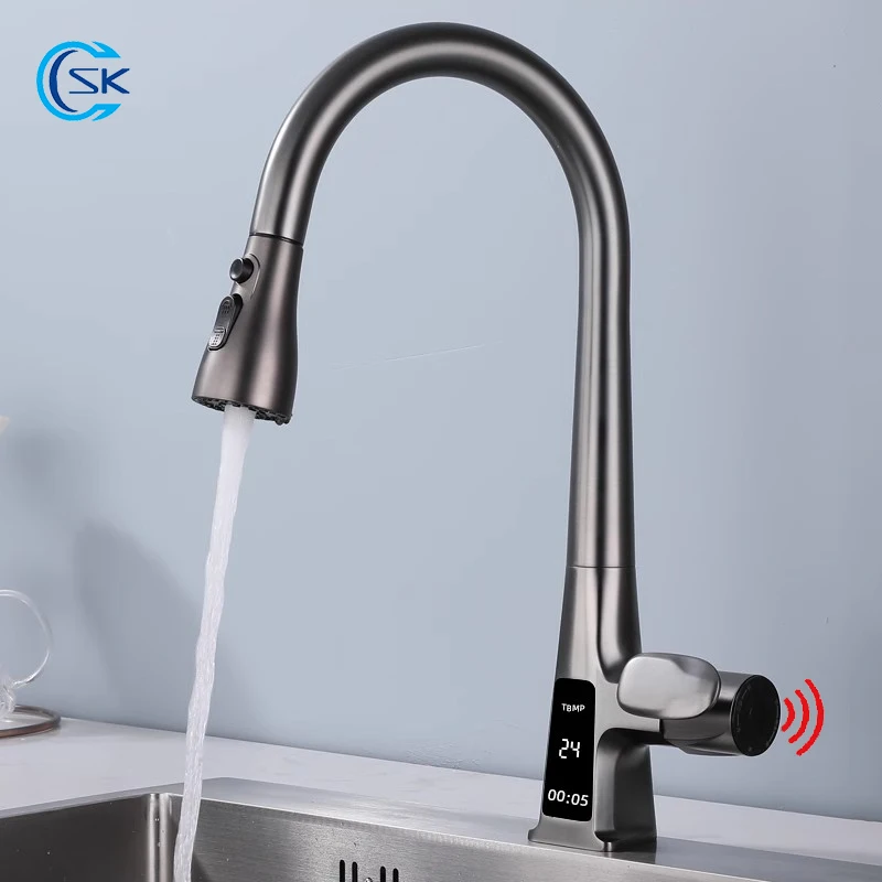 Temperature-Display-Pull-Out-Kitchen-Faucet-Smart-Infrared-Sensor-Water ...