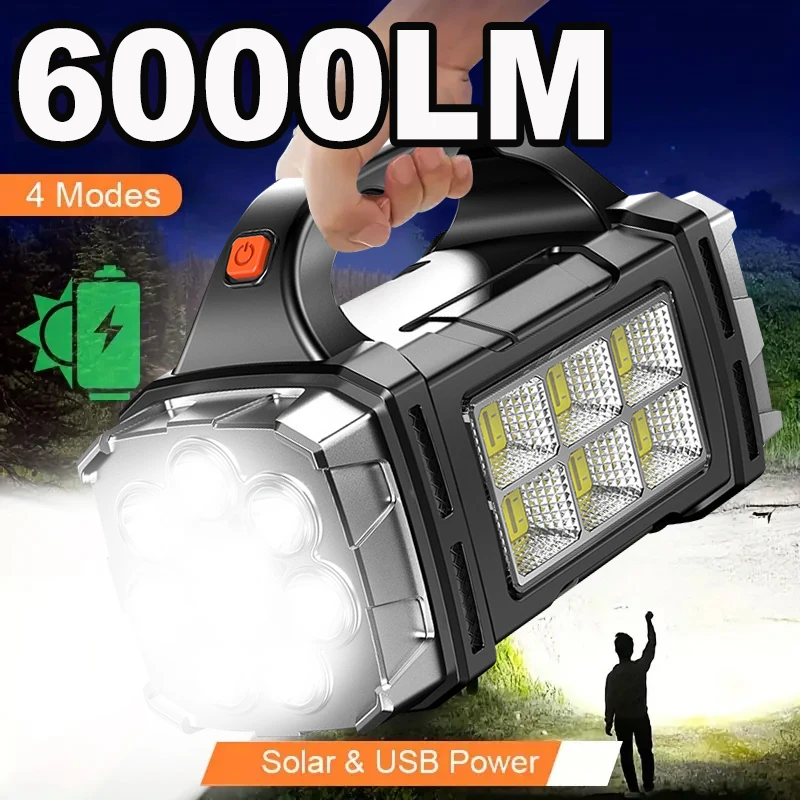 6000LM-Solar-LED-Flashlight-COB-Camping-Lantern-Work-Light-USB-Charging ...