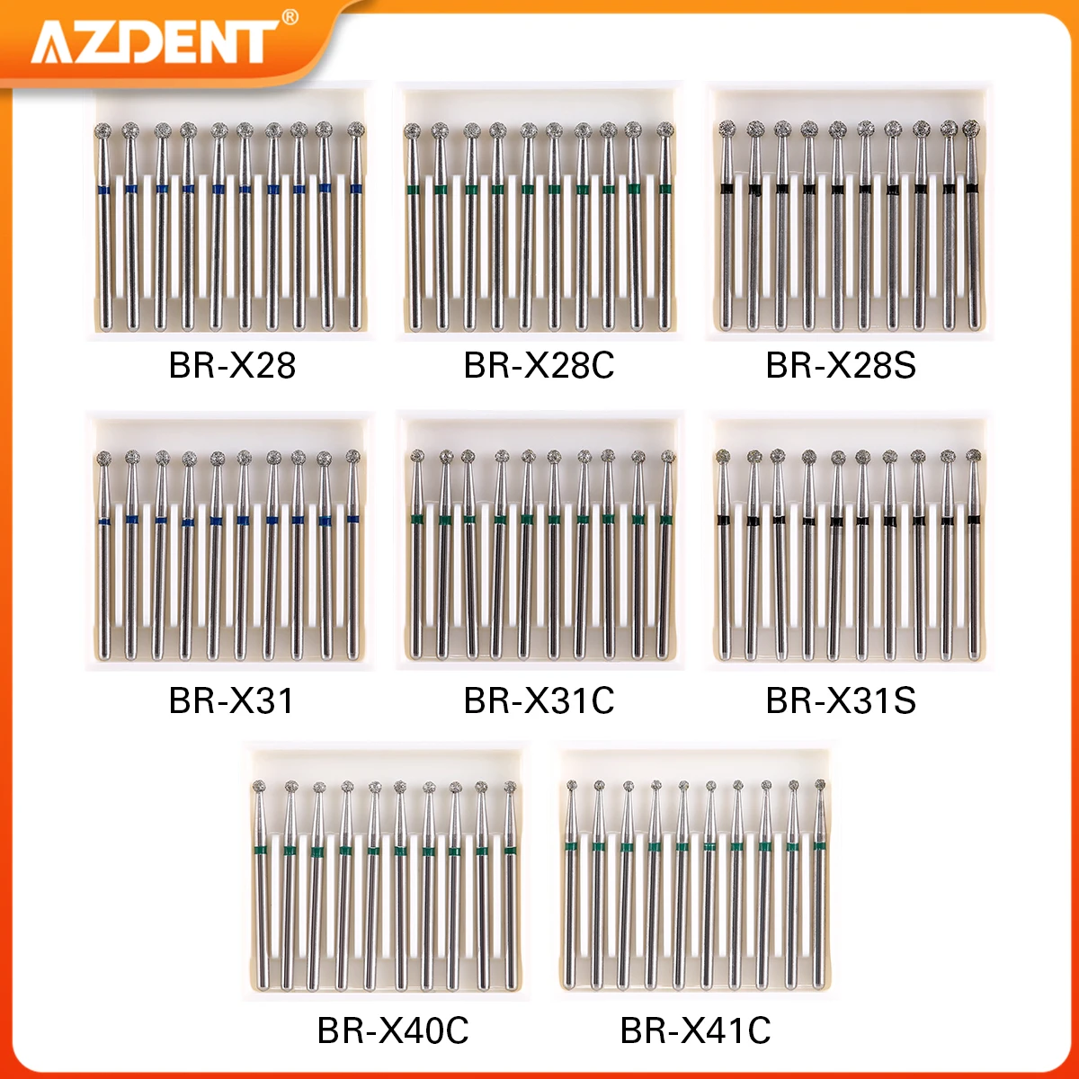 AZDENT Dental Diamond Bur 1.6mm FG Burs for High Speed Handpiece Ball ...