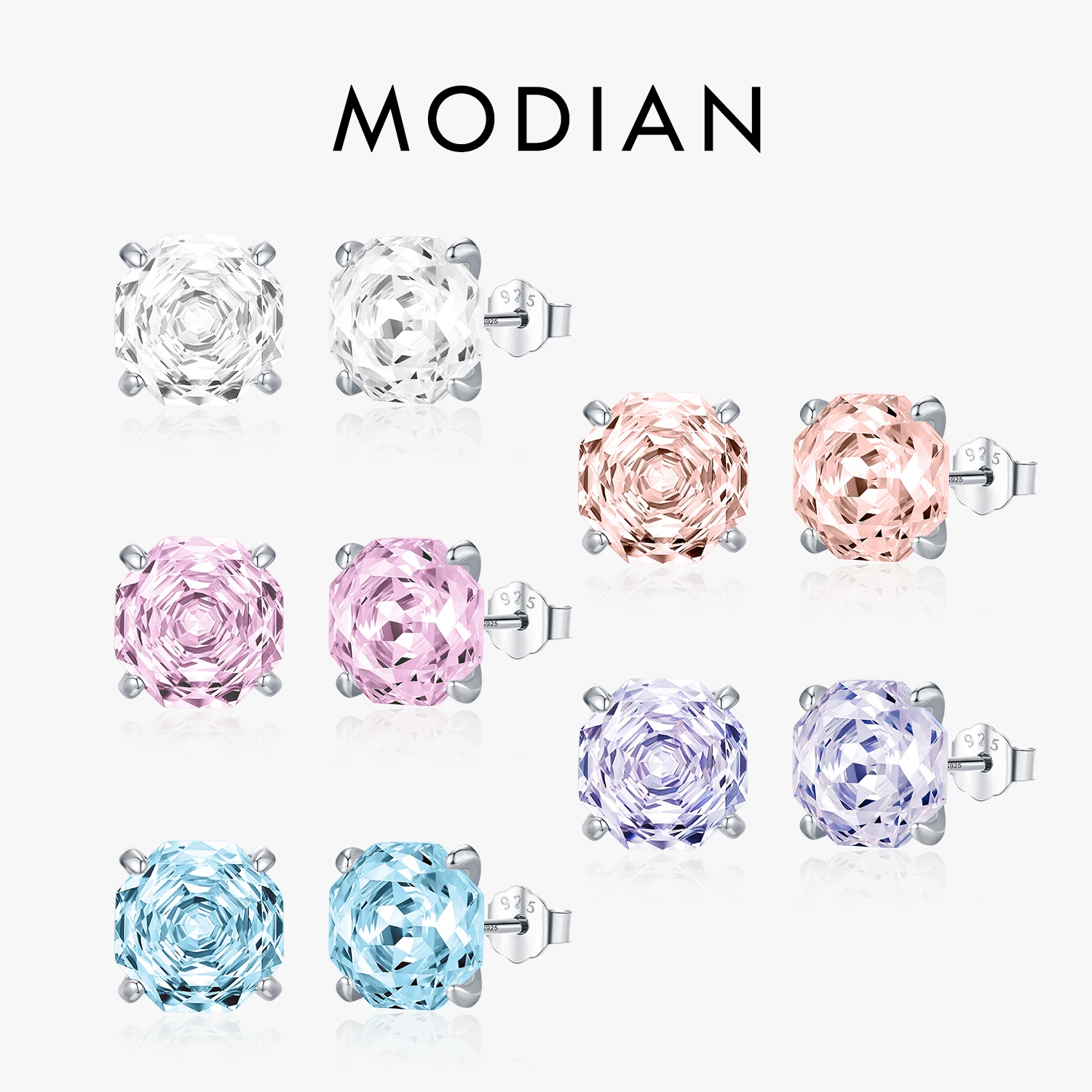 MODIAN 925 Sterling Silver Polygon Multi-Color Rose Cut Cubic Zirconia ...