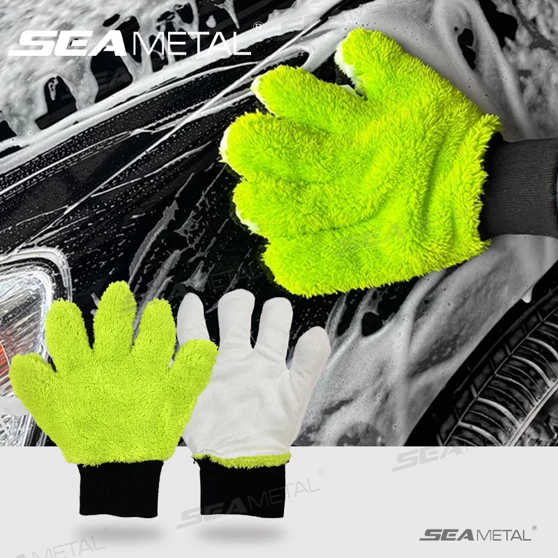 SEAMETAL Microfiber Car Wash Glove 5-Finger Double-Faced Ultra-Soft ...