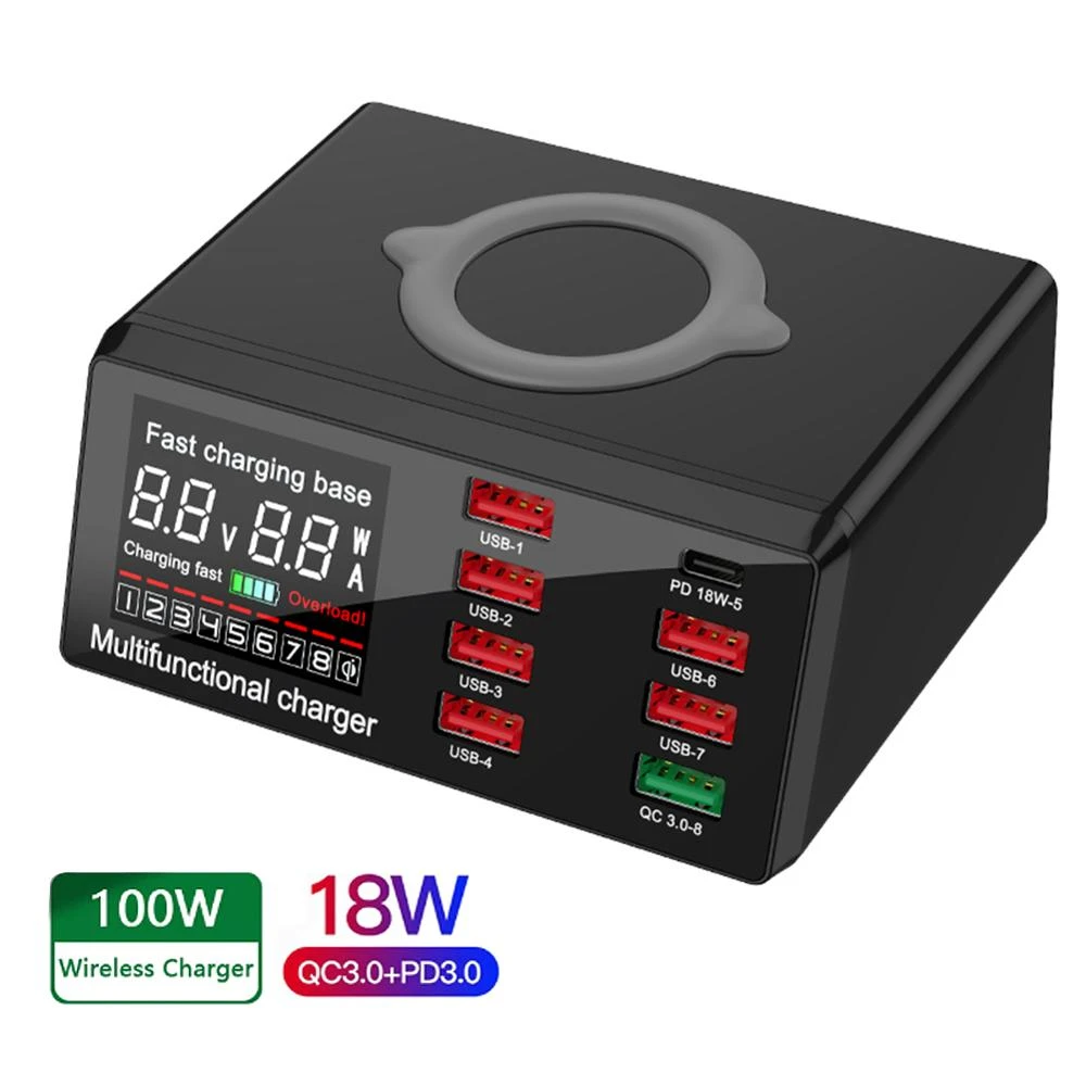 100w Wireless Usb Charger 8 Ports Qc3.0 Fast Charge Station Smart ...