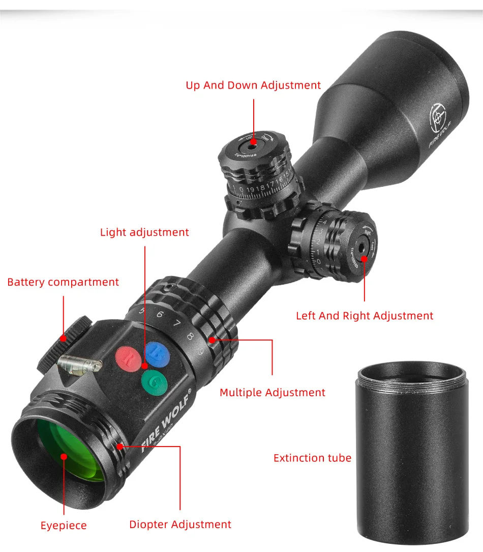 FIRE WOLF 3-9X40 Riflescope Tactical Optical Rifle Scope RGB Button ...