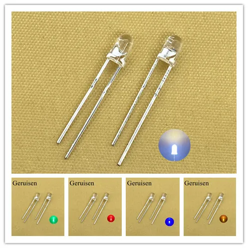 100pcs/lot F3 Ultra Bright 3MM white red green blue yellow purple pink ...