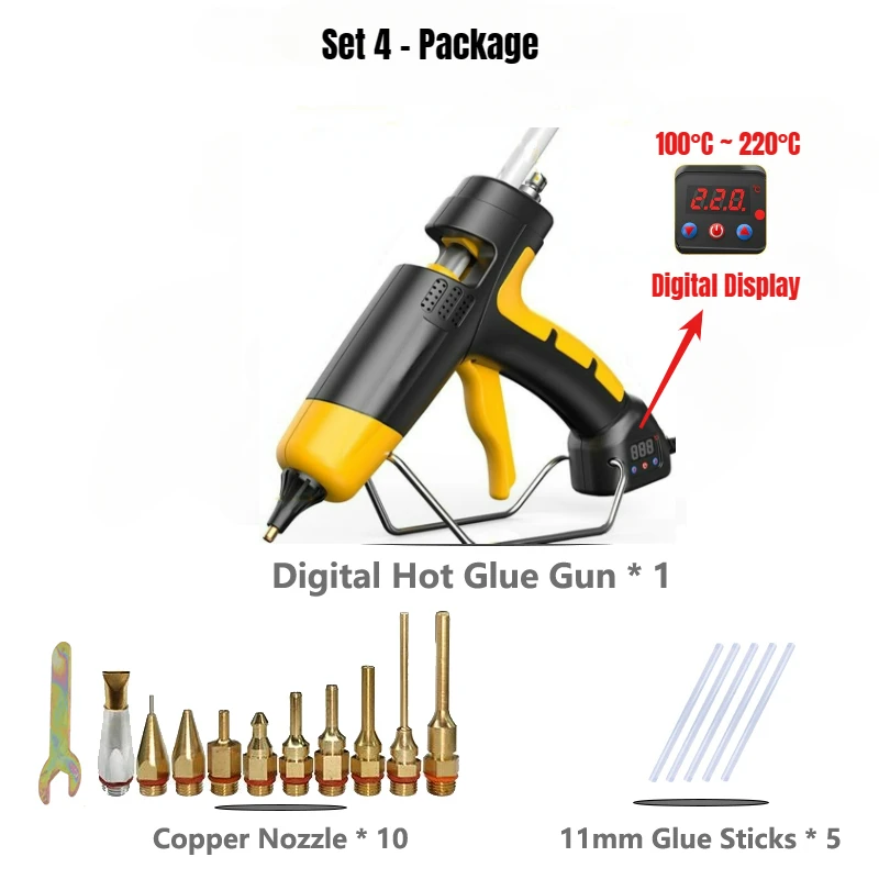 300W Digital Hot Silicone Gun with Replaceable Nozzle and 11mm Stick ...