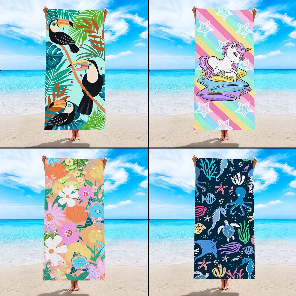 Colorful-Cartoon-Animal-Beach-Towel-Adult-Fast-absorbent-Microfiber ...