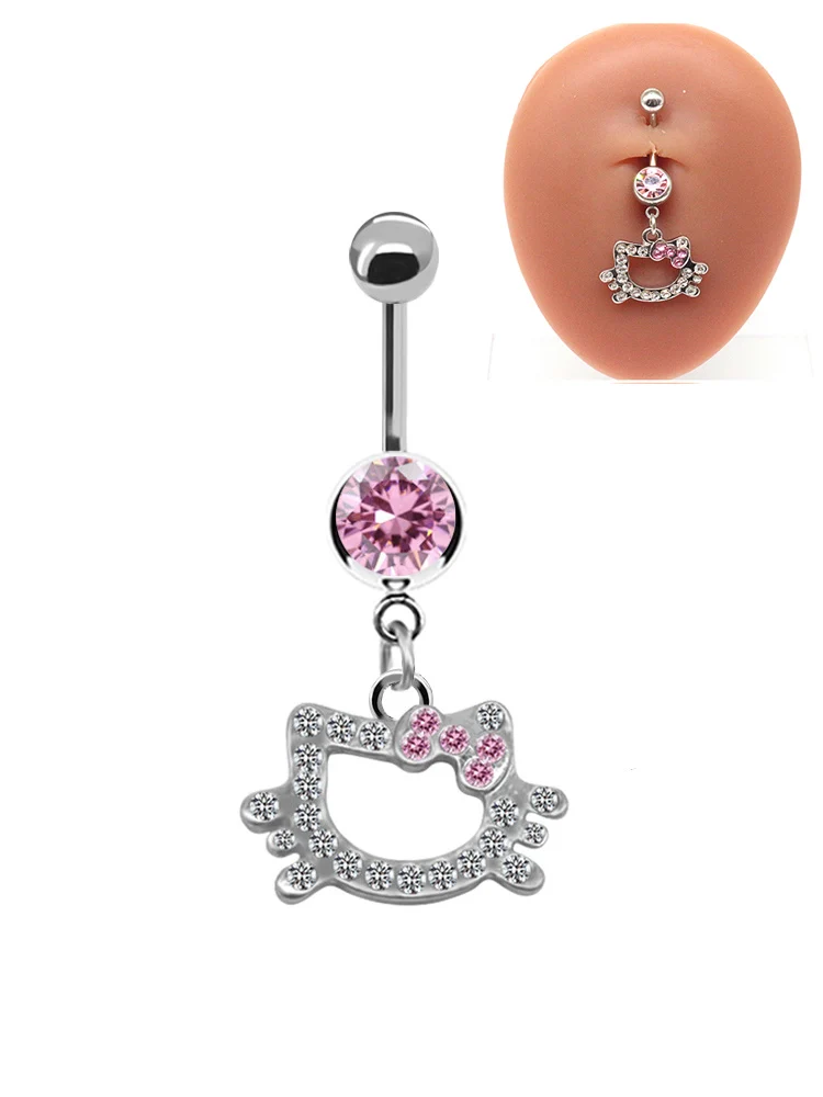 Hello-Kitty-Belly-Button-Ring-For-Women-Trendy-Pink-Butterfly-Cute-Cat ...