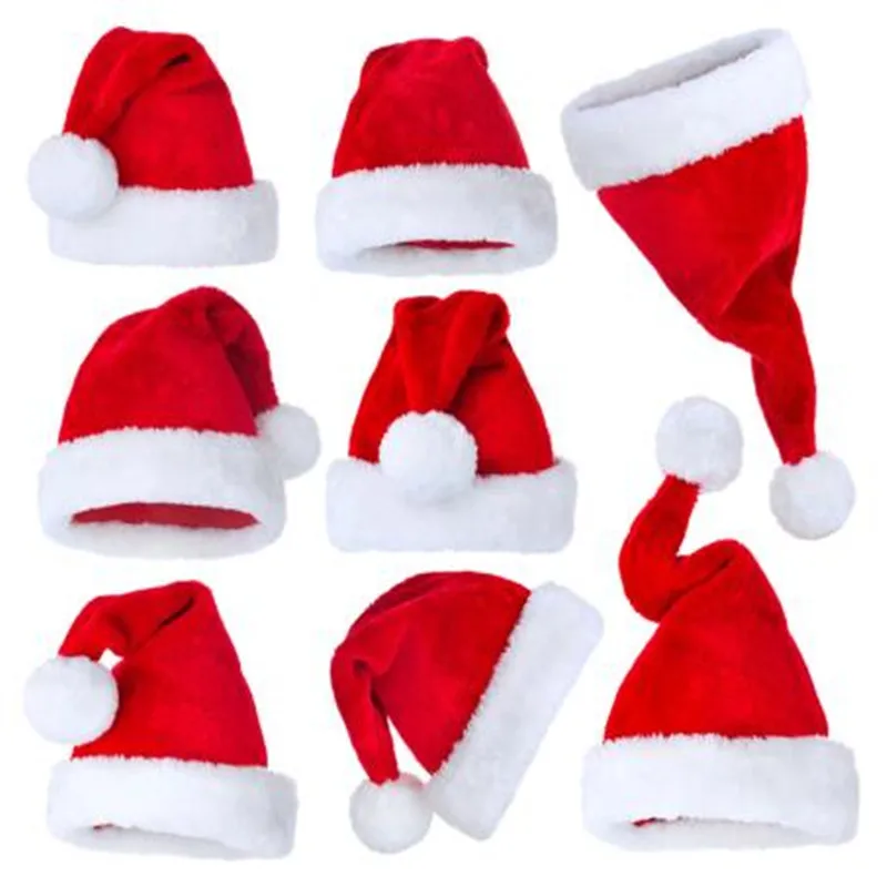 Christmas Xmas Plush Hat Santa Claus Red Short Plush Noel Hats Merry ...