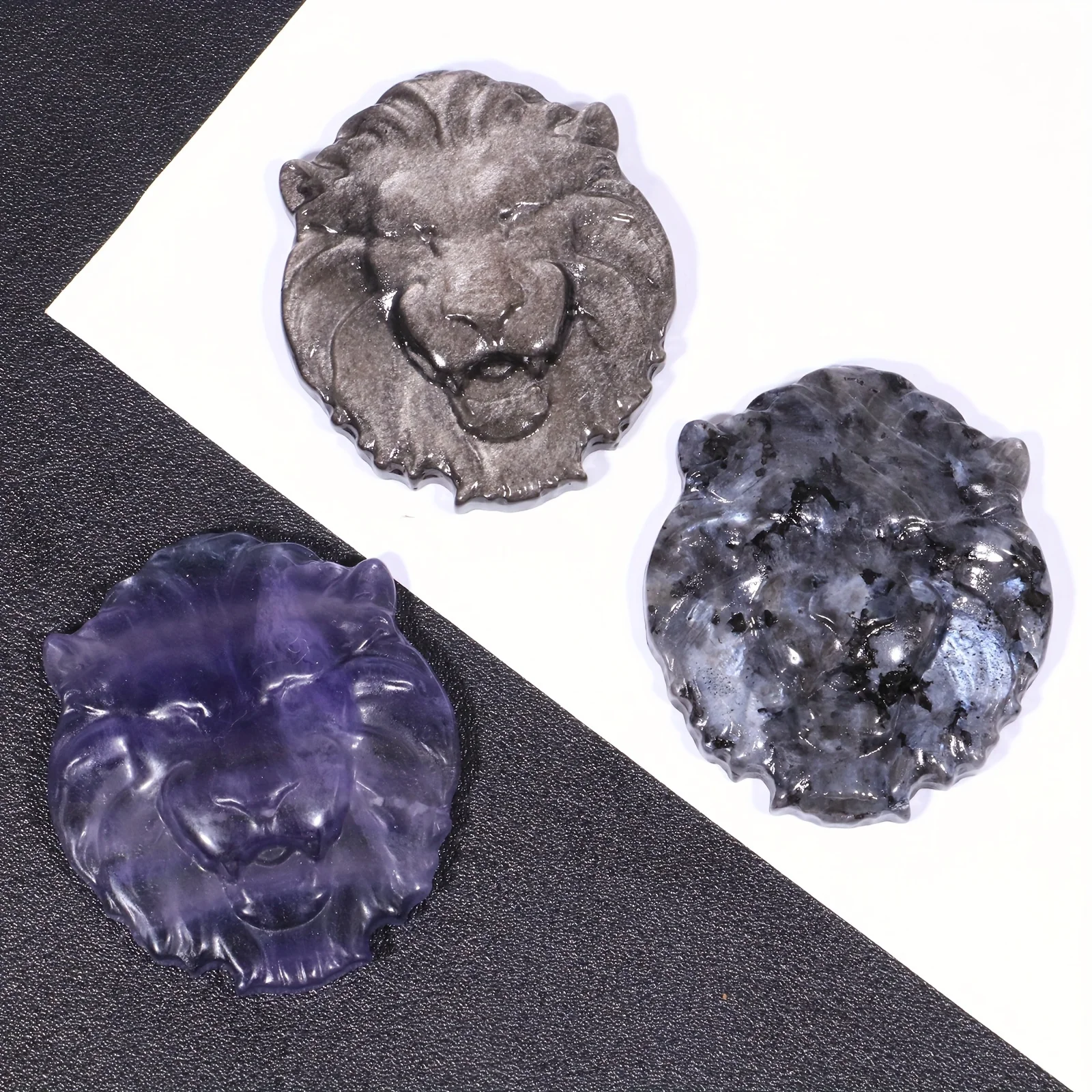 Natural-Crystal-Lion-Head-Fluorite-Silvery-Obsidian-Larvikite-Jade ...