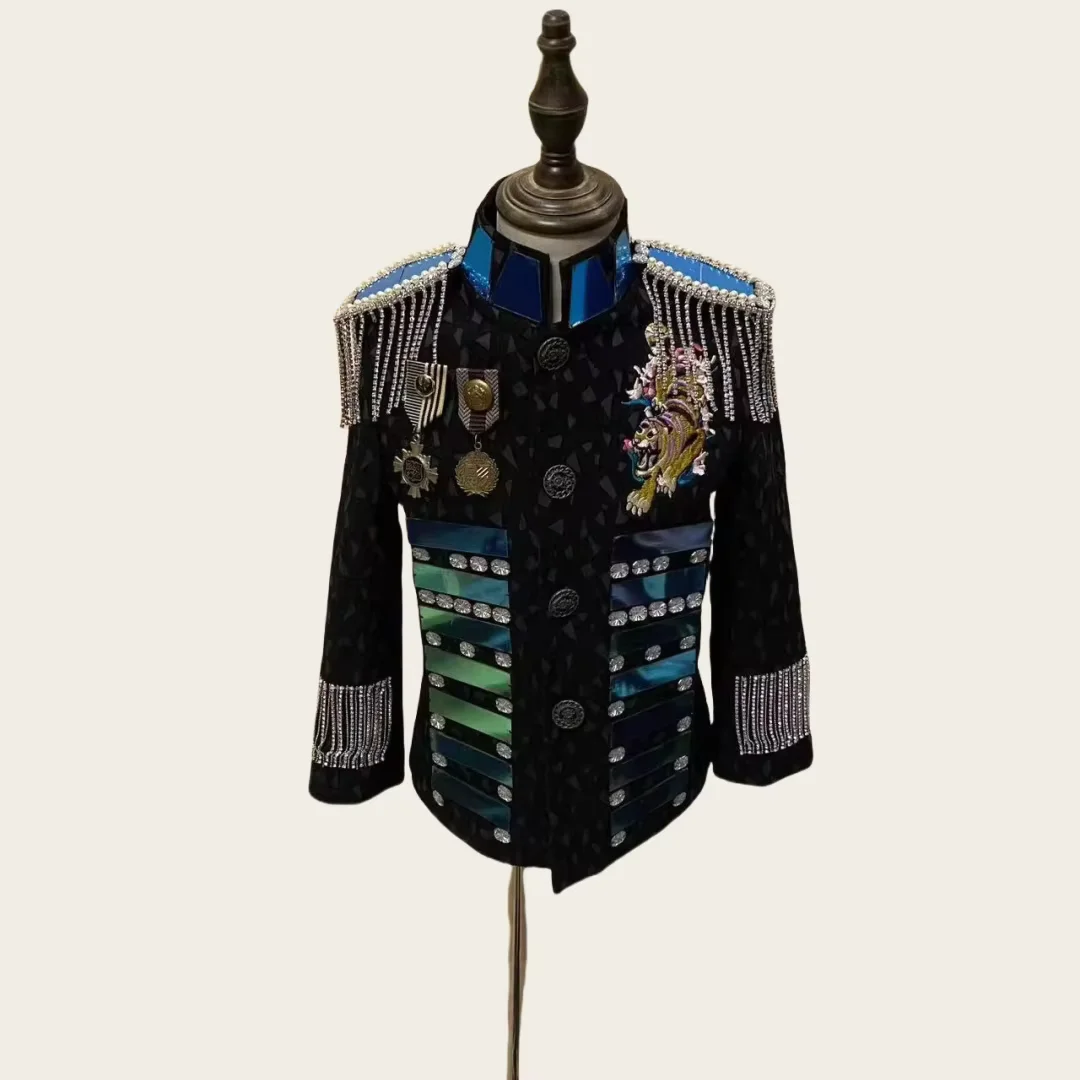 Man Tassel Epaulet Formal Dress Stage Banquet Performance Jacket ...