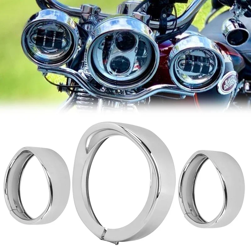 Motorcycle 7" Headlight Trim Ring 4.5" Fog Light Trim Ring Decorate ...