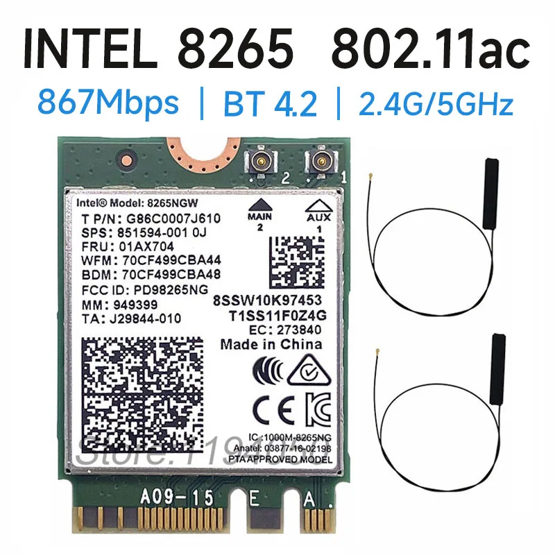 Intel Wireless-AC 8265 Dual Band 2.4G/5Ghz Wifi Bluetooth Wlan For 8265NGW NGFF 802.11ac 867Mbps ...