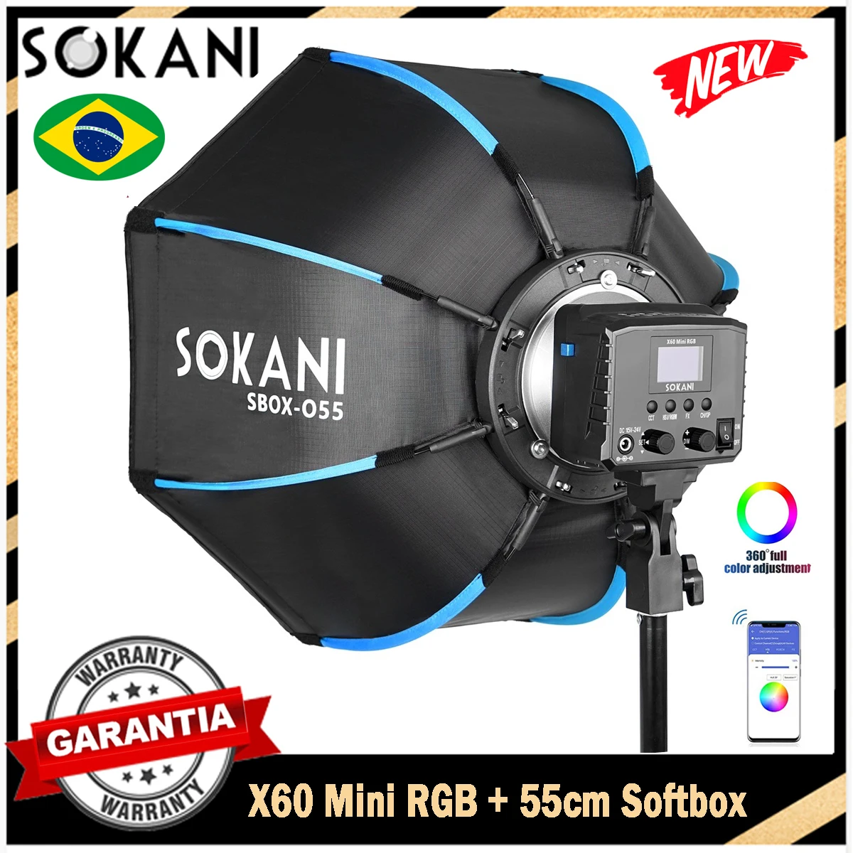 DO-BRASIL-Sokani-X60-Mini-RGB-COB-LED-Video-Light-Octagon-Softbox-para ...