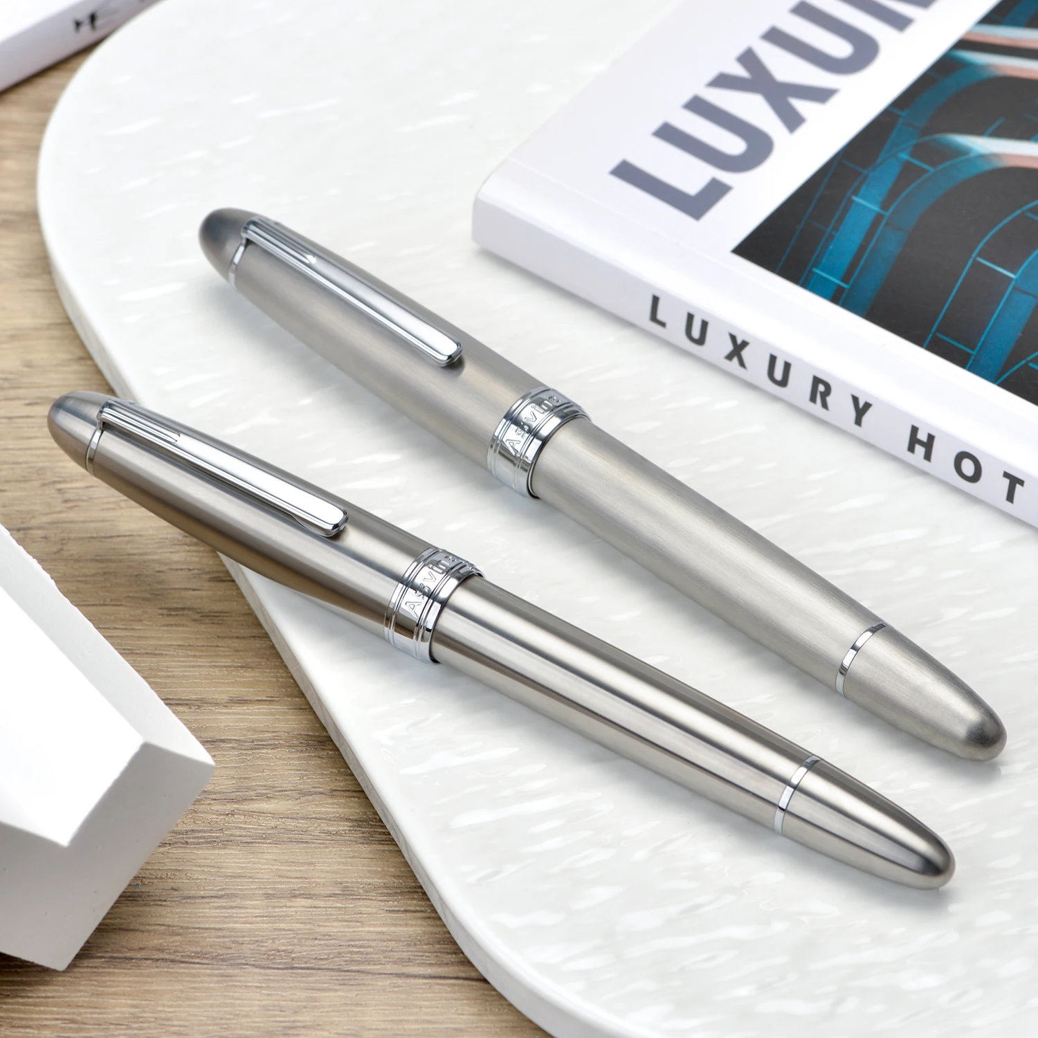 Asvine J16 Titanium Alloy Piston Frosted Silver Fountain Pen JOWO Nib ...