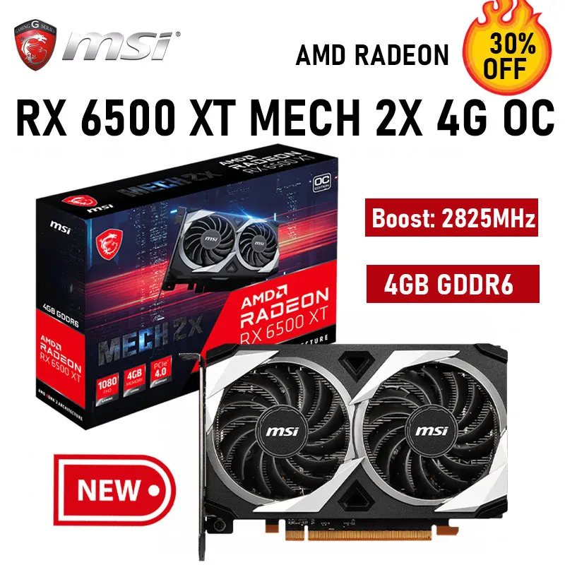 MSI Raphic 카드 AMD Radeon RX 6500 XT MECH 2X 4G OC GDDR6 그래픽 카드 64 비트 ...
