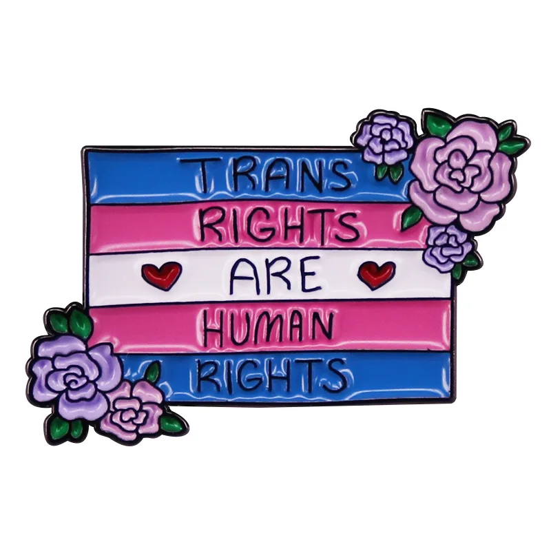 Trans-Rights-Are-Human-Rights-Enamel-Pin-Blue-Pink-White-Flag-Flower ...