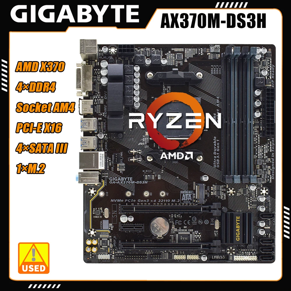 Gigabyte-AX370M-DS3H Placa-Mãe, Chipset AMD X370, DDR4, Soquete 64GB ...