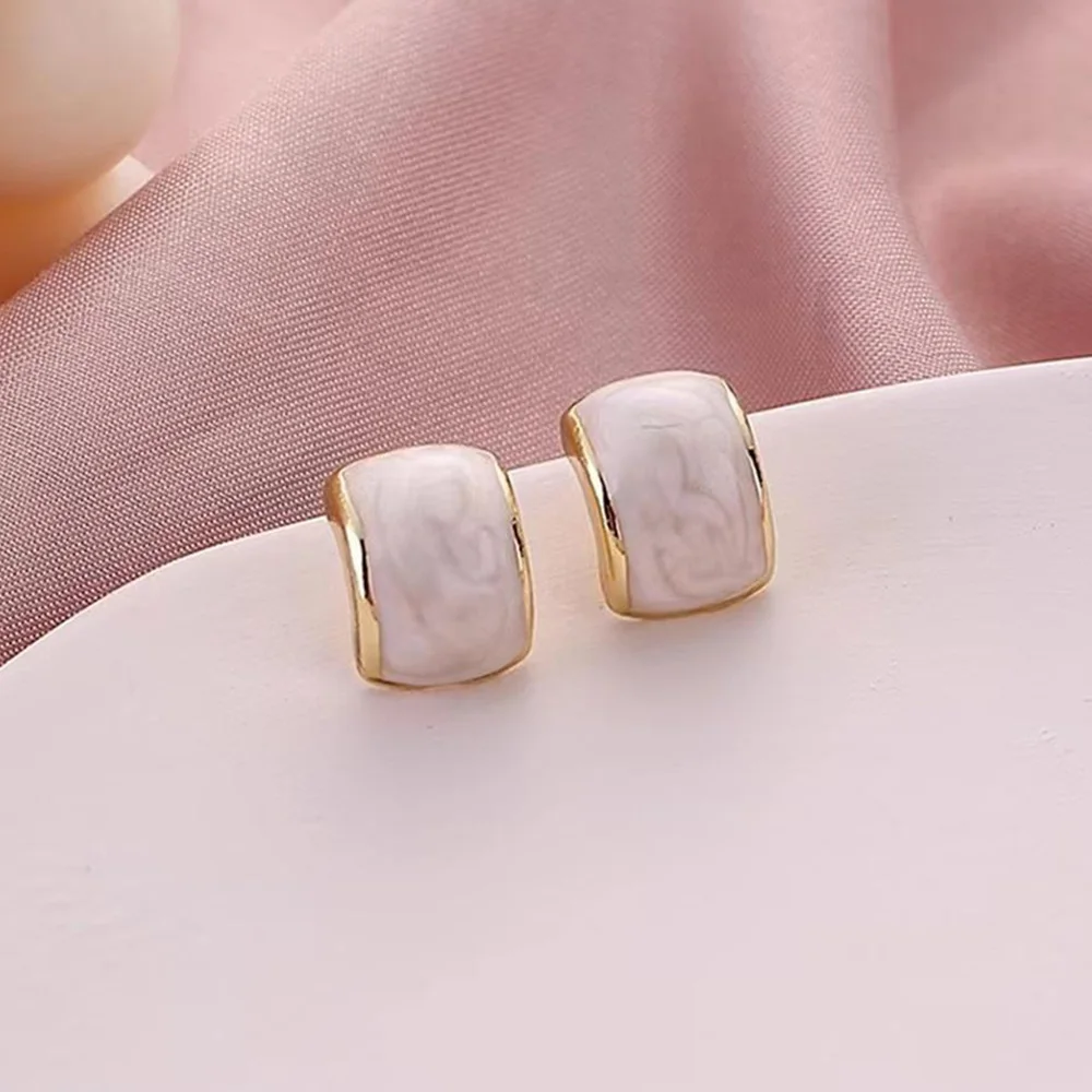 New-Simple-Cute-Fake-Piercing-Geometric-Enamel-Clip-Earrings-Non ...