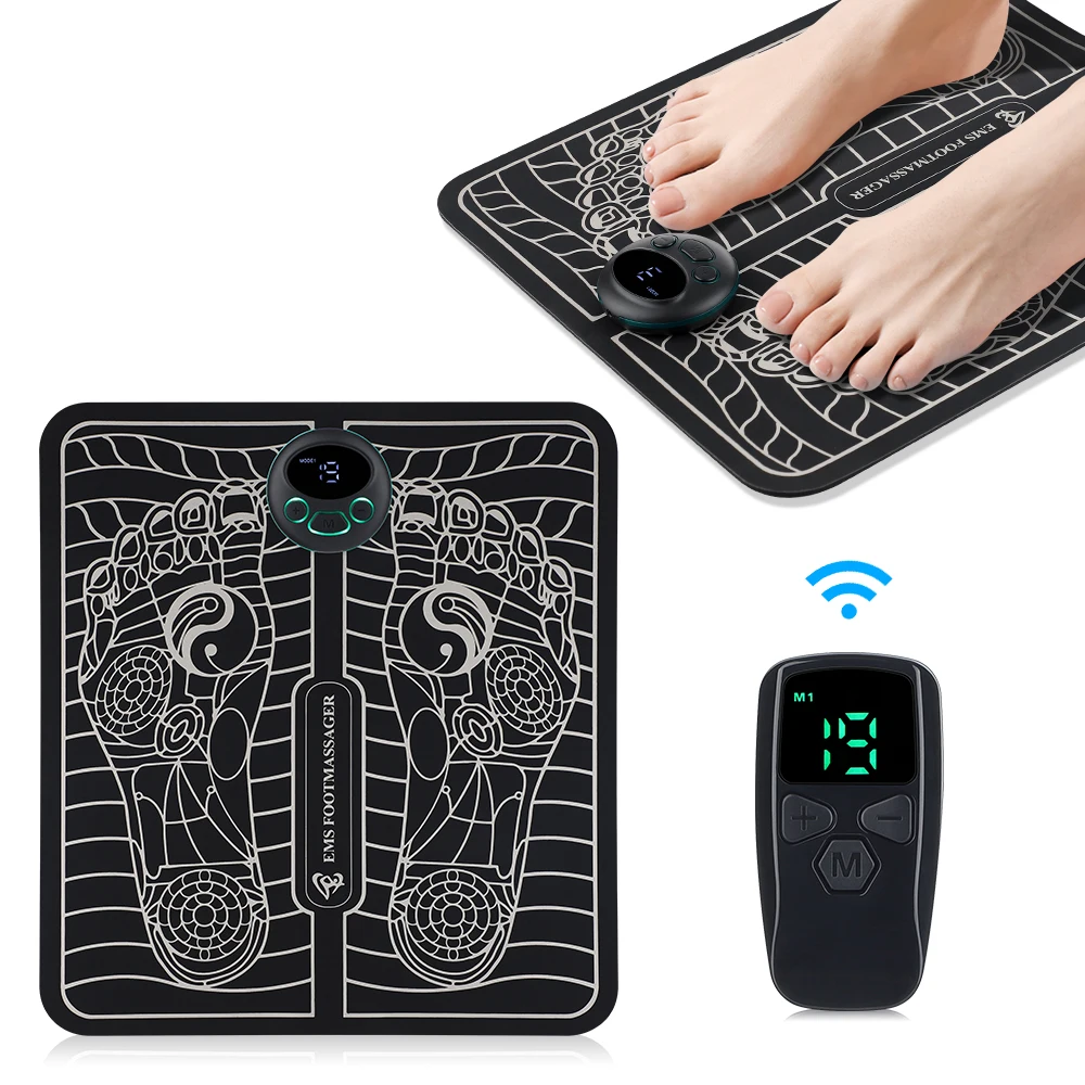 Electric Foot Massage Pad Pulse Therapy Foot Pad 8 Massage Modes 19 Level Intensity Micro ...