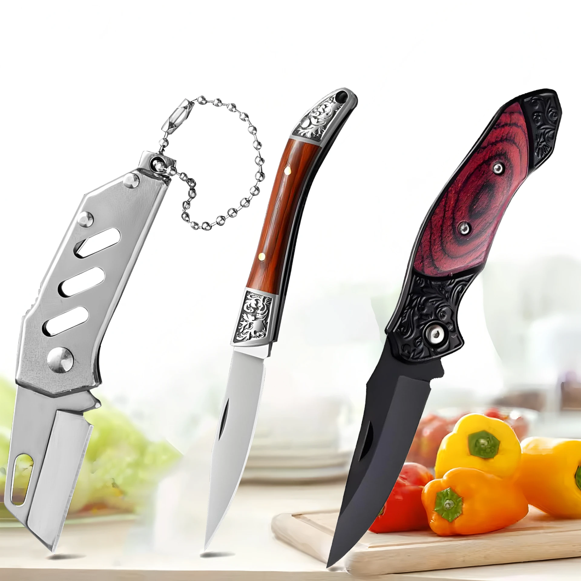 3PCS,Folding Knife Stainless Steel Folding Fruit Vegetable Peeling ...