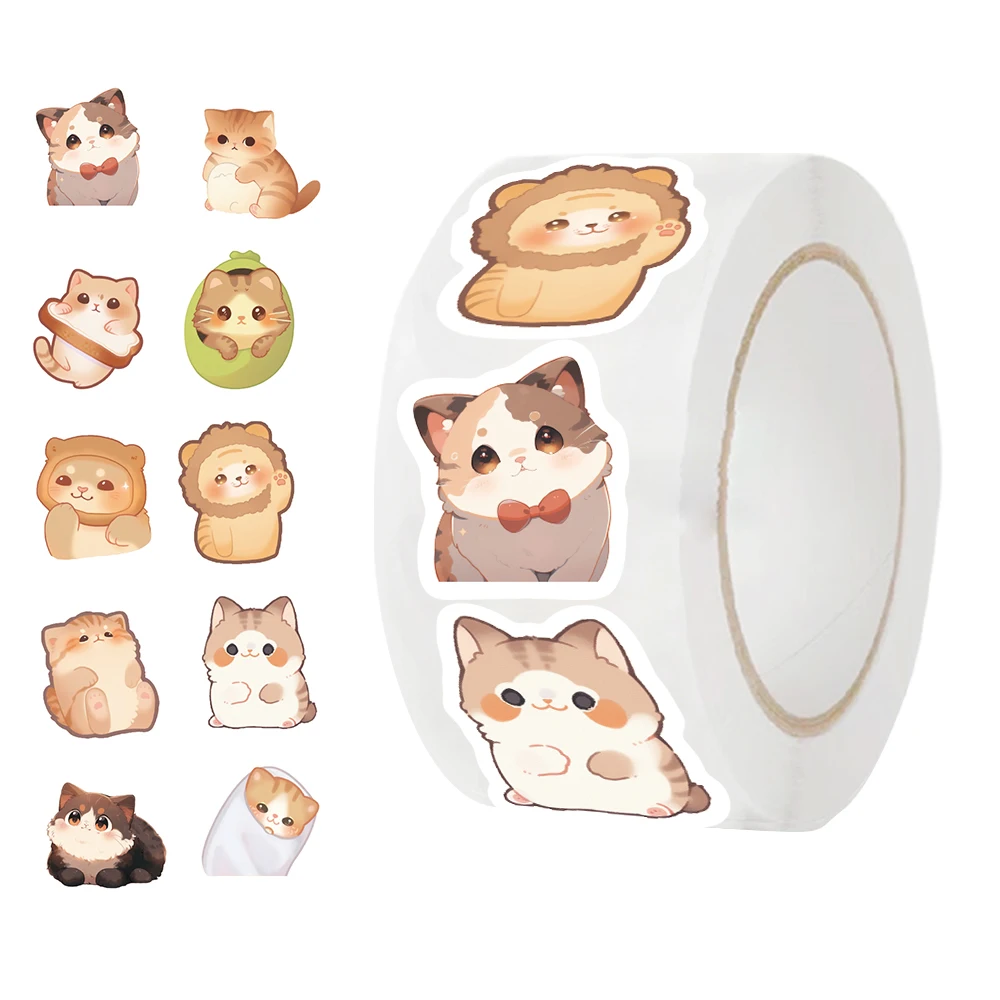 500pcs Cartoon Big Eye Cute Cat Stickers for Children Kids Animal Roll ...