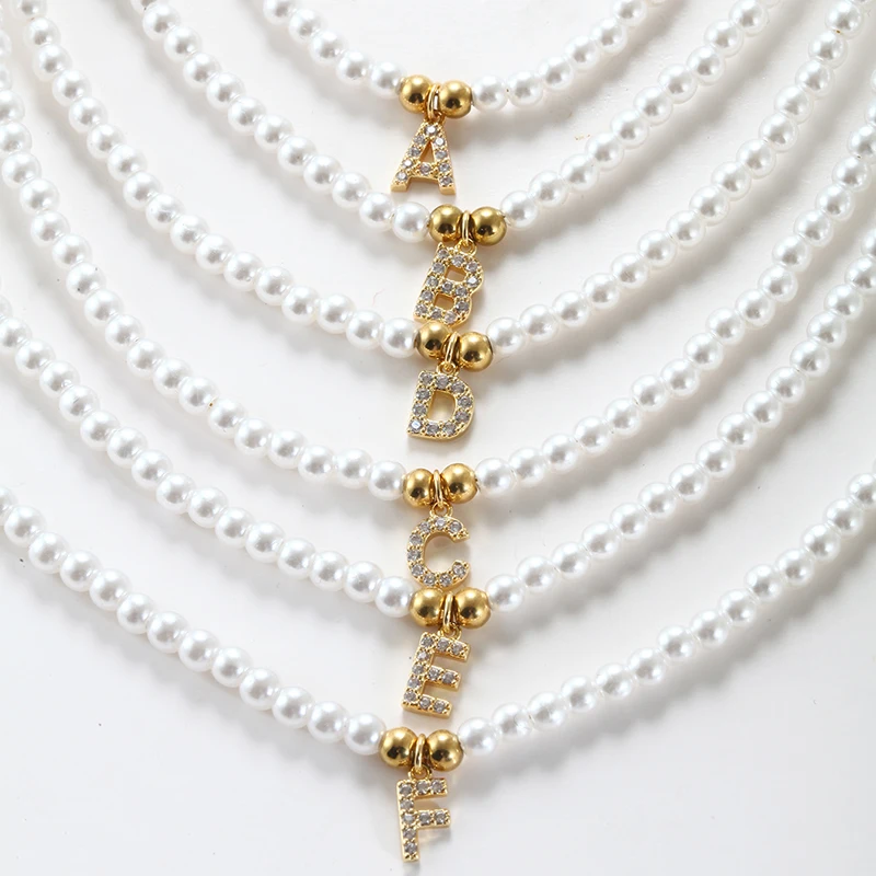 Vintage-Initial-Necklace-for-Women-Imitation-Pearls-Bead-Name-Collars ...