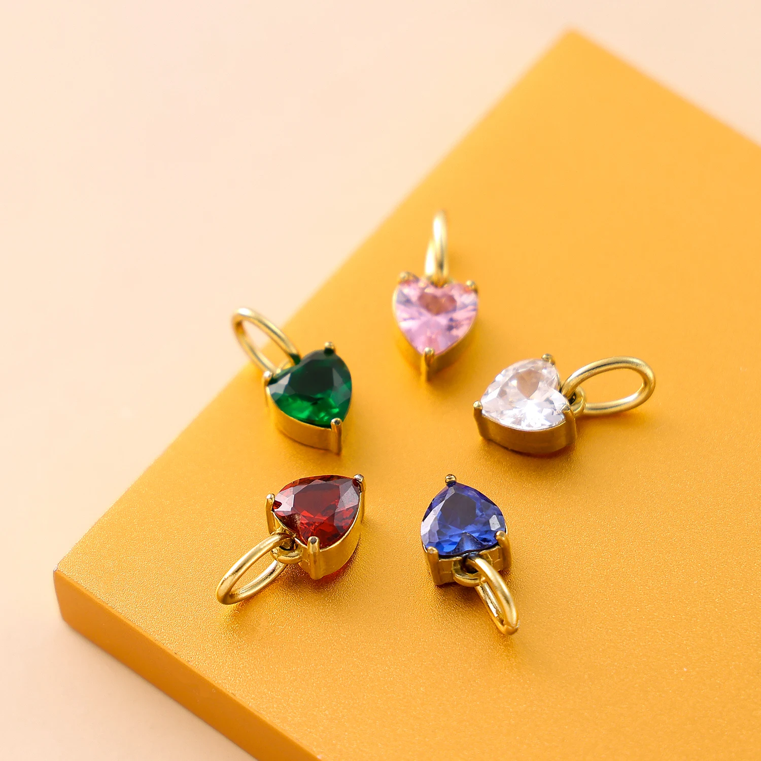 CARLIDANA-High-Quality-6mm-CZ-Heart-Charms-14K-Gold-Plated-Stainless ...