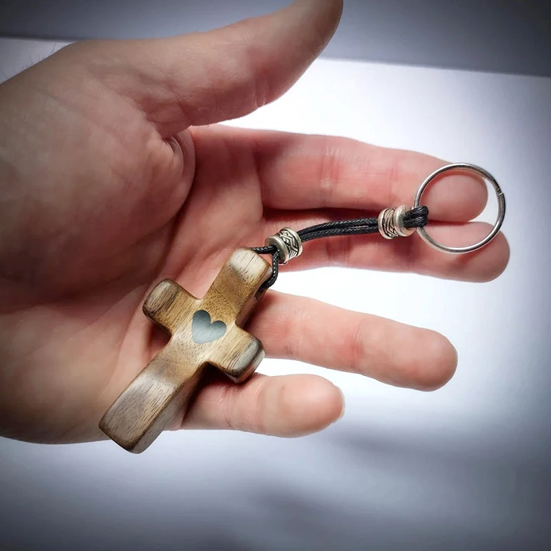 Walnut Wood Cross Keychains (Pair) - Life Purpose Matters